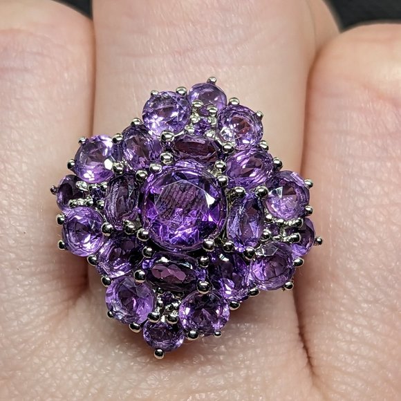 Jewelry | Huge Florallike Genuine Amethyst Dark Purple Cluster Ring ...